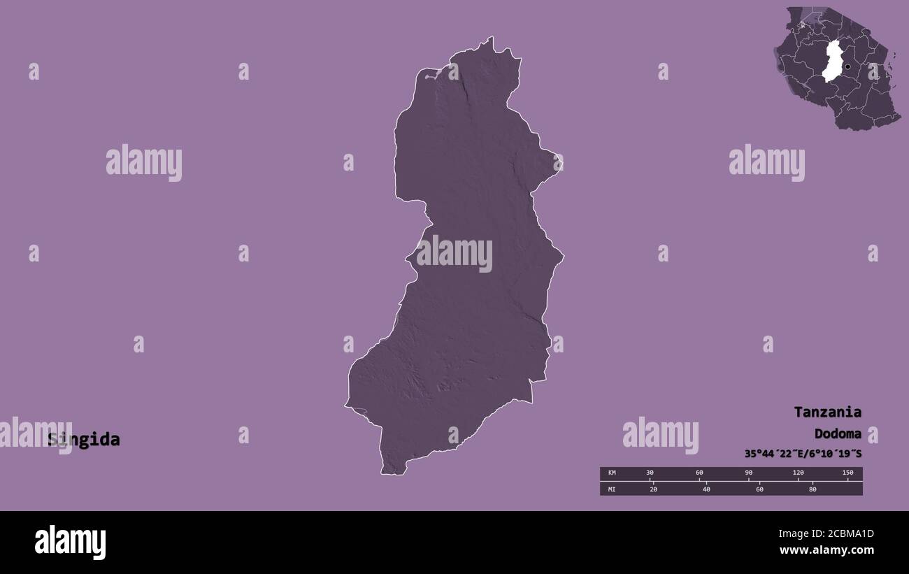 Shape of Singida, region of Tanzania, with its capital isolated on ...