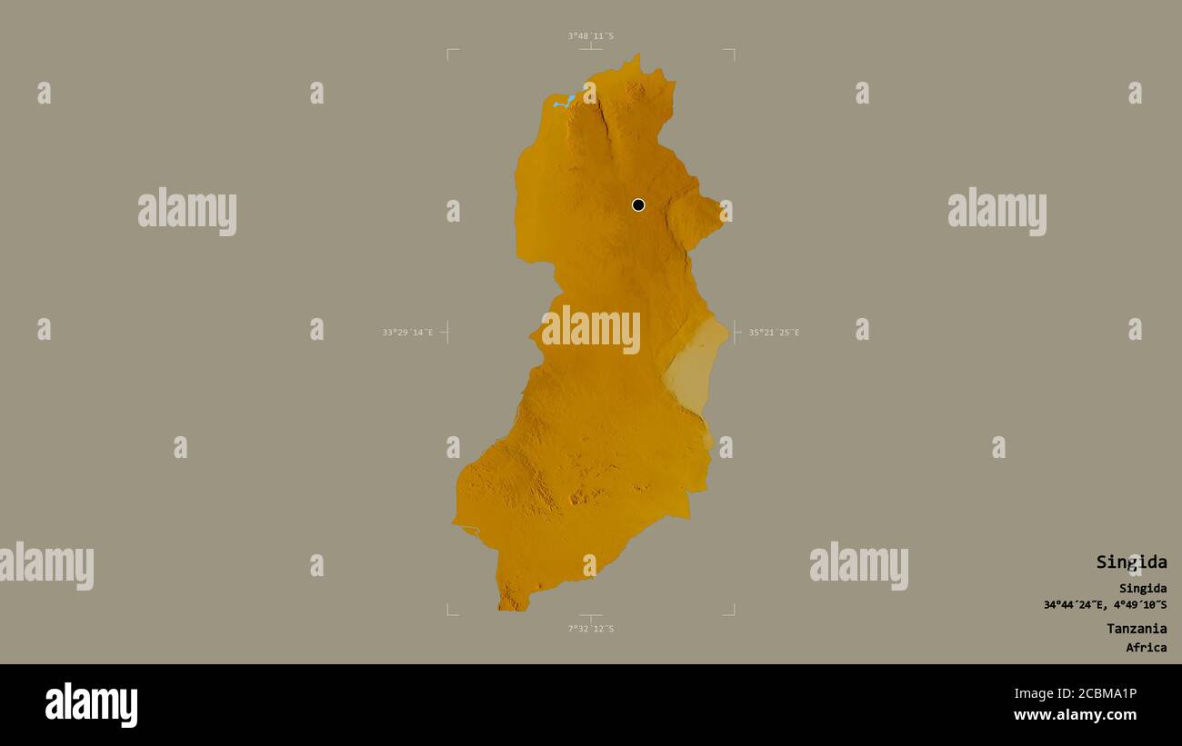 Area of Singida, region of Tanzania, isolated on a solid background in ...