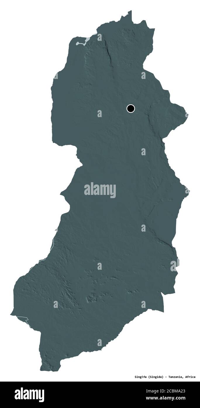 Shape of Singida, region of Tanzania, with its capital isolated on ...