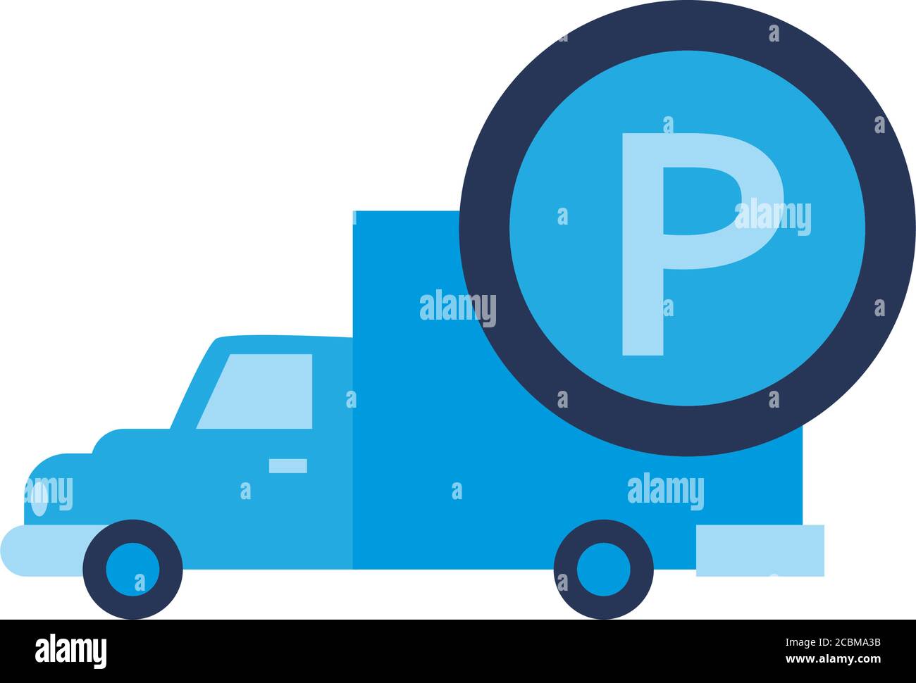 parking road sign button and truck flat style icon design, Park and ...
