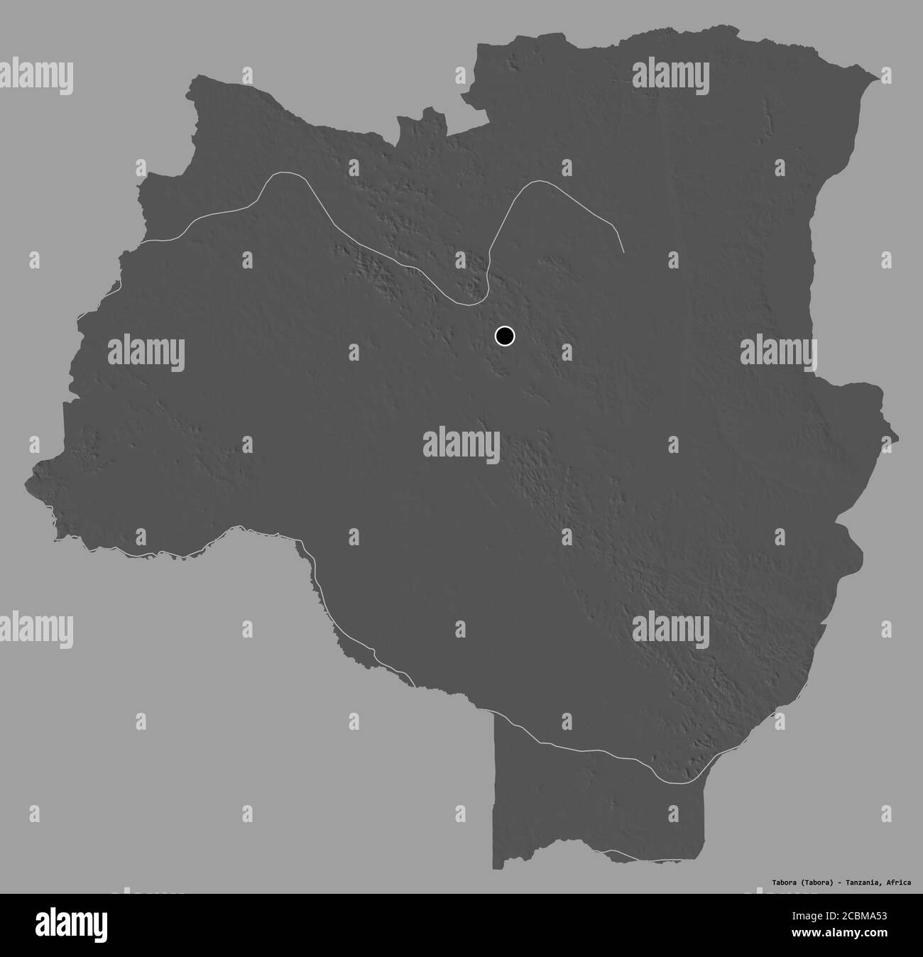 Shape of Tabora, region of Tanzania, with its capital isolated on a ...