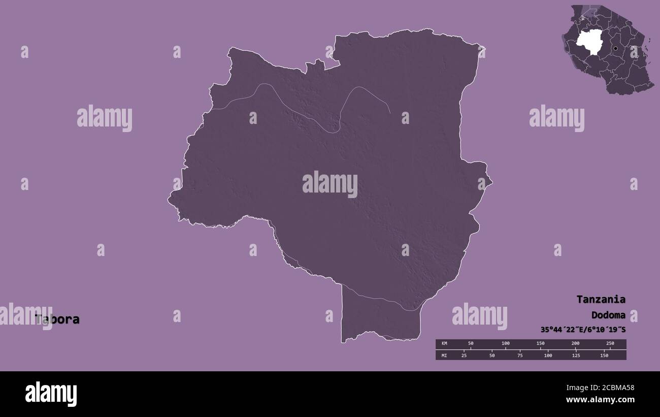 Shape of Tabora, region of Tanzania, with its capital isolated on solid ...