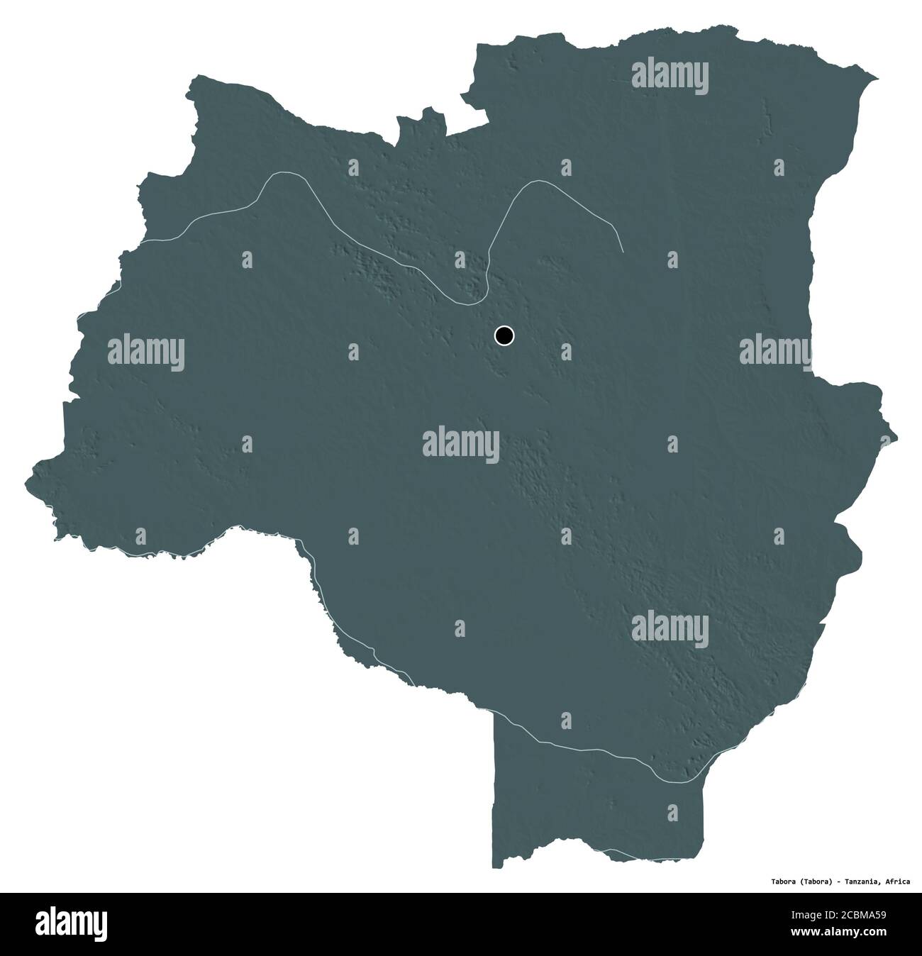 Shape of Tabora, region of Tanzania, with its capital isolated on white ...