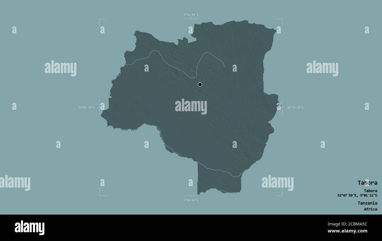 Area of Tabora, region of Tanzania, isolated on a solid background in a ...