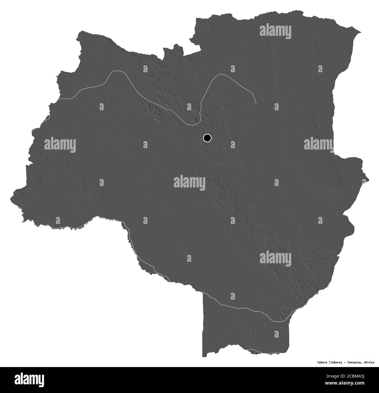 Shape of Tabora, region of Tanzania, with its capital isolated on white ...