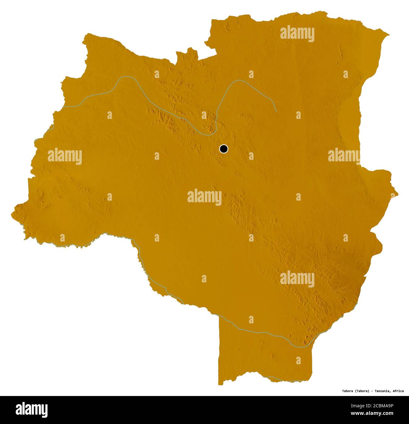 Shape of Tabora, region of Tanzania, with its capital isolated on white ...