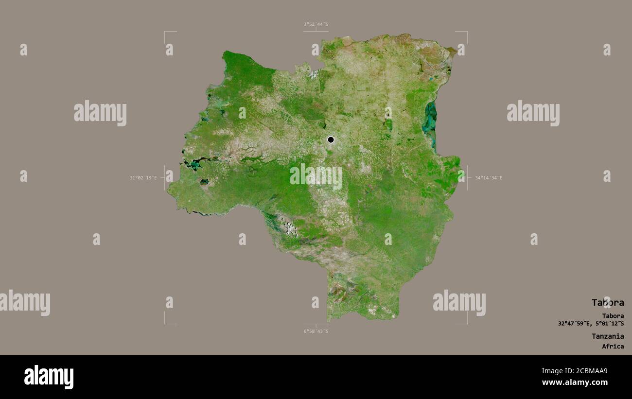 Area of Tabora, region of Tanzania, isolated on a solid background in a ...