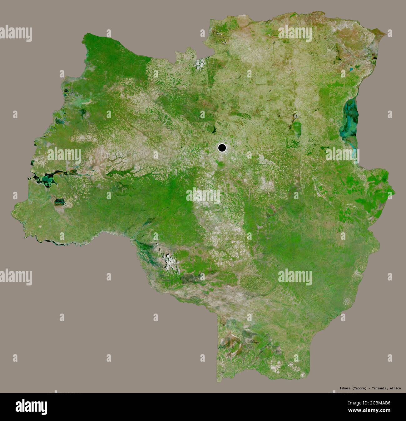 Shape of Tabora, region of Tanzania, with its capital isolated on a ...