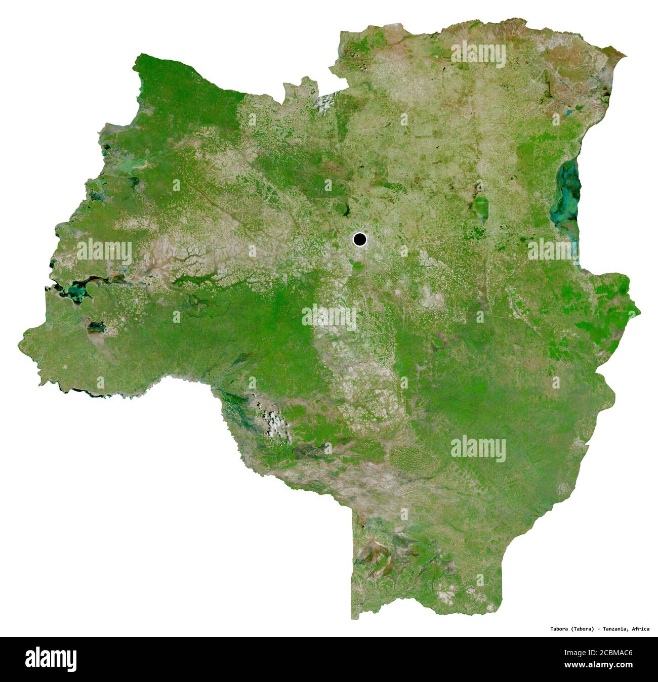 Shape of Tabora, region of Tanzania, with its capital isolated on white ...