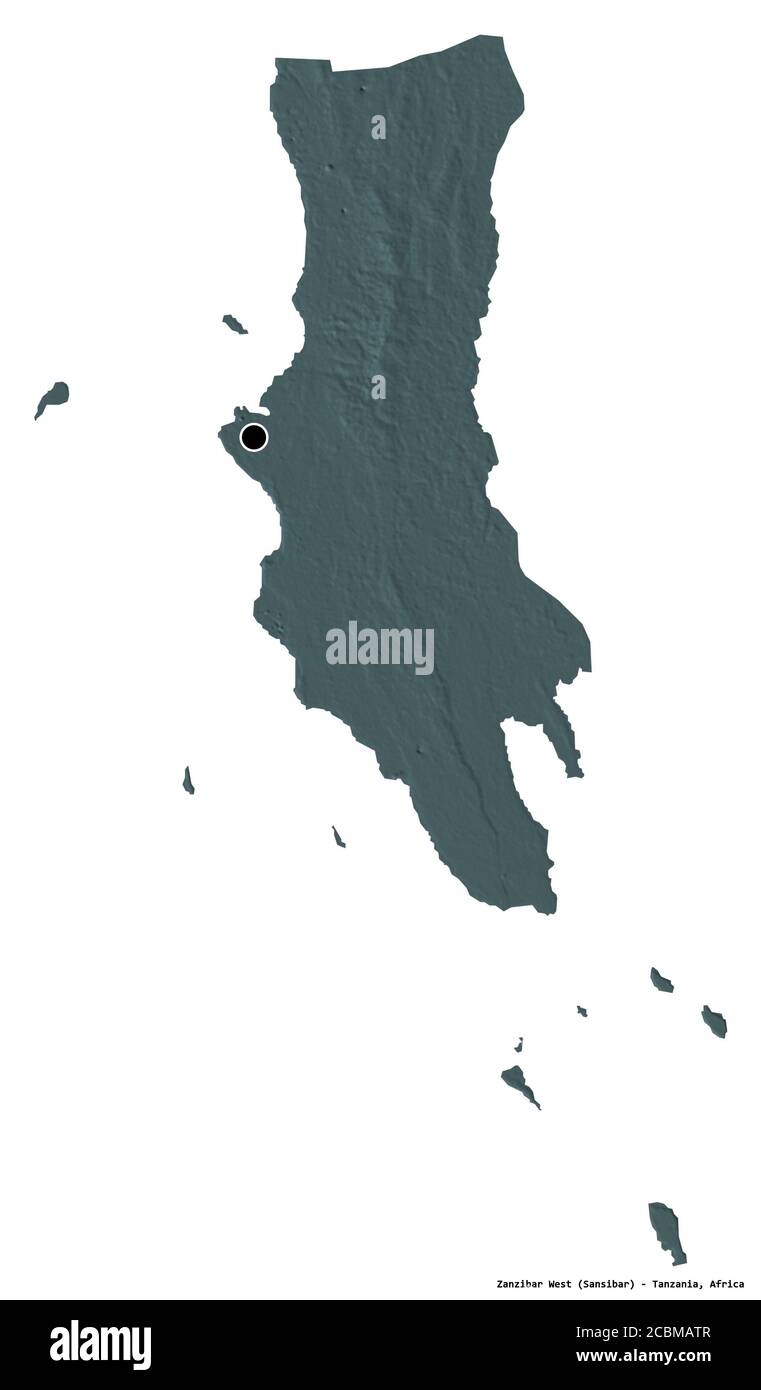 Shape of Zanzibar West, region of Tanzania, with its capital isolated ...