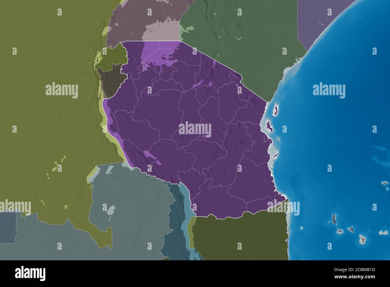 Extended area of Tanzania with country outline, international and ...