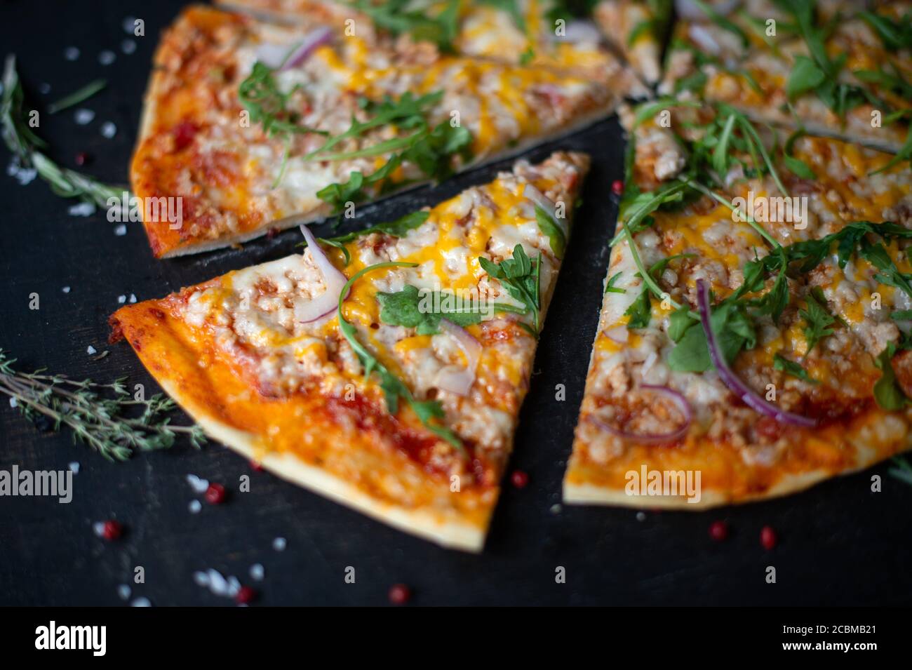 Traditional italian pizza. Cut into slices delicious fresh pizza Stock ...