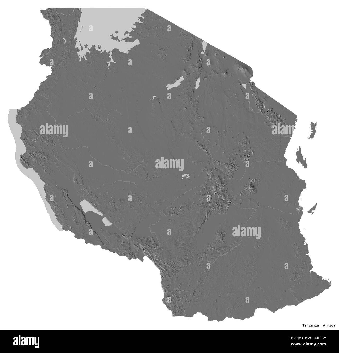 Shape of Tanzania with its capital isolated on white background ...