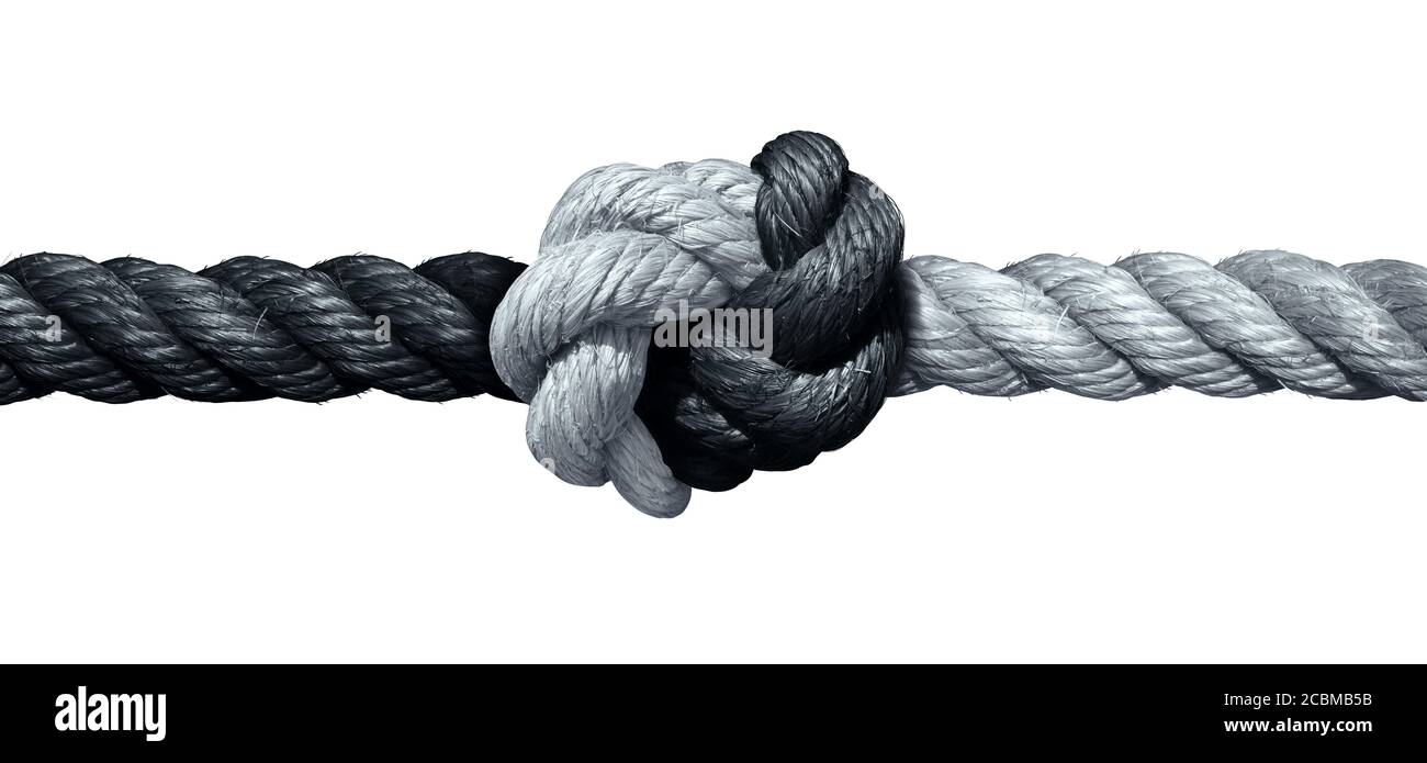 Trust concept and connected symbol as two different ropes tied and ...