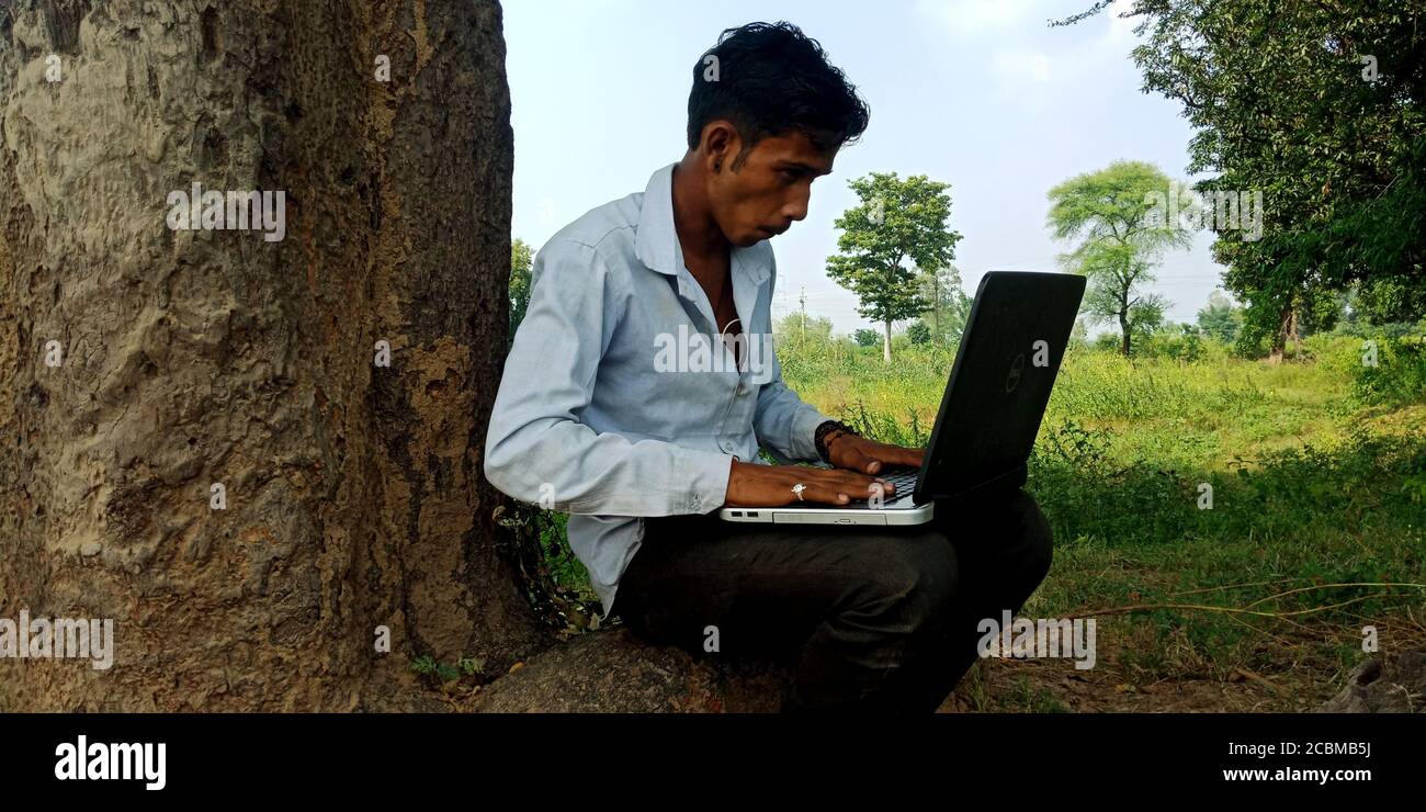 DISTRICT KATNI, INDIA - OCTOBER 23, 2019: An indian village boy ...
