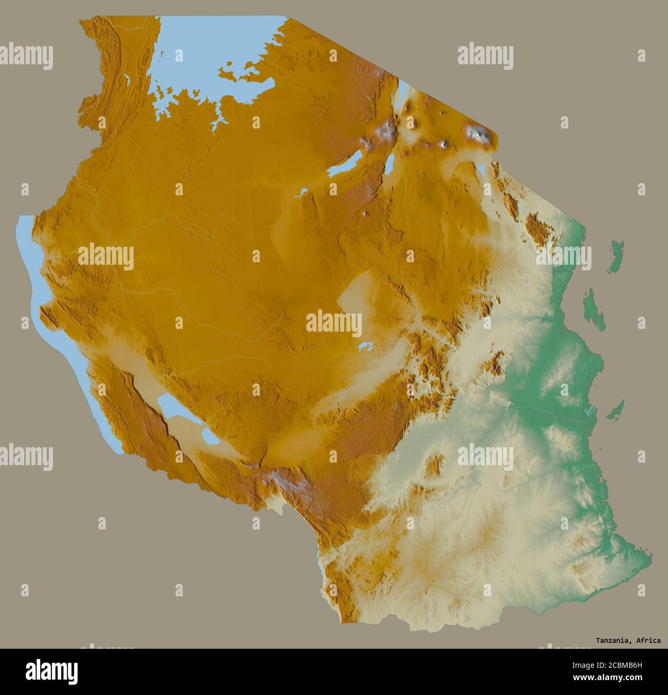 Shape of Tanzania with its capital isolated on a solid color background ...