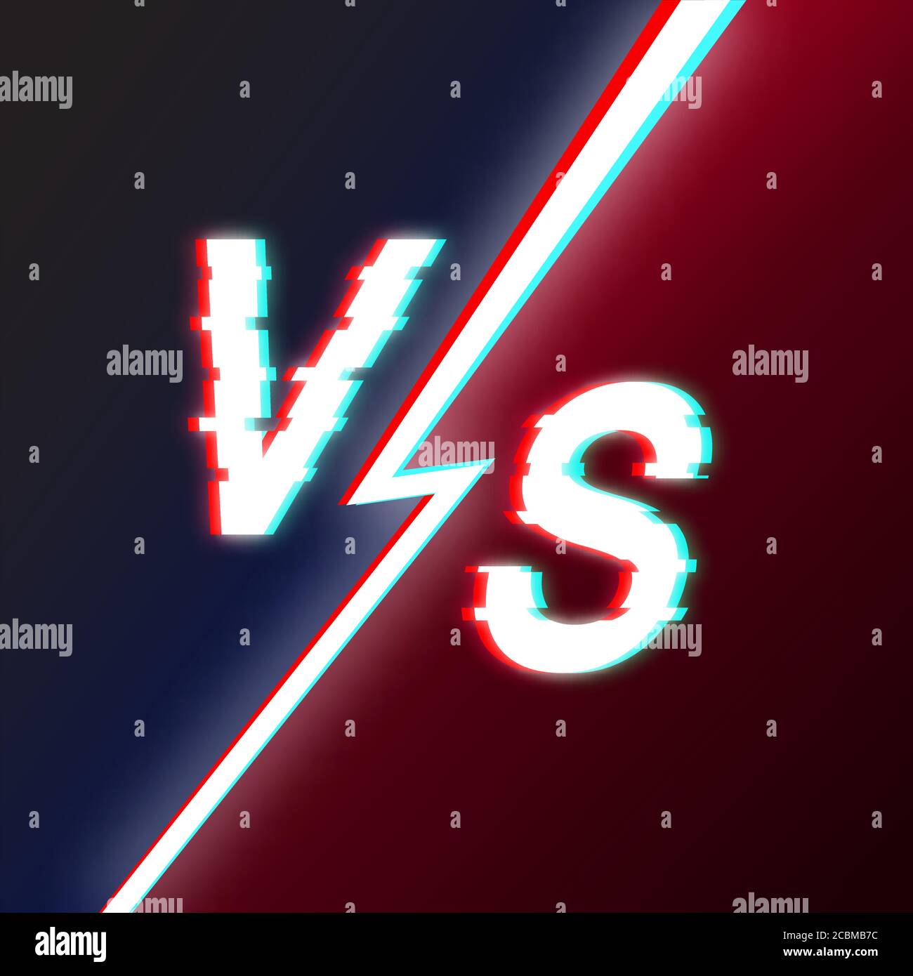 Letters V S.Glitch style. Opposition in fight, a game, business ...