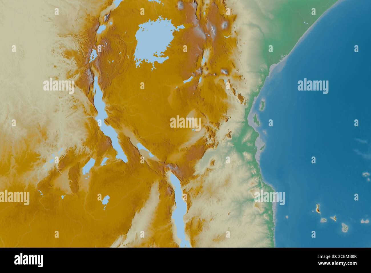 Extended area of Tanzania. Topographic relief map. 3D rendering Stock ...