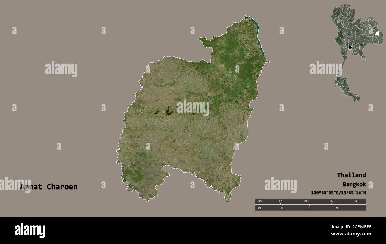 Shape of Amnat Charoen, province of Thailand, with its capital isolated ...