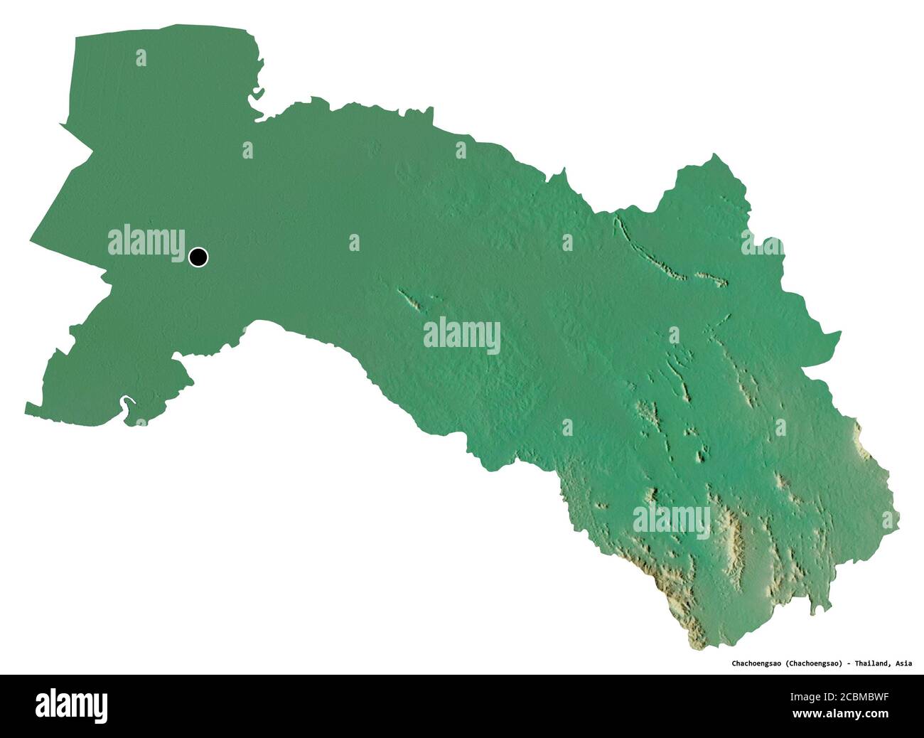 Shape of Chachoengsao, province of Thailand, with its capital isolated ...