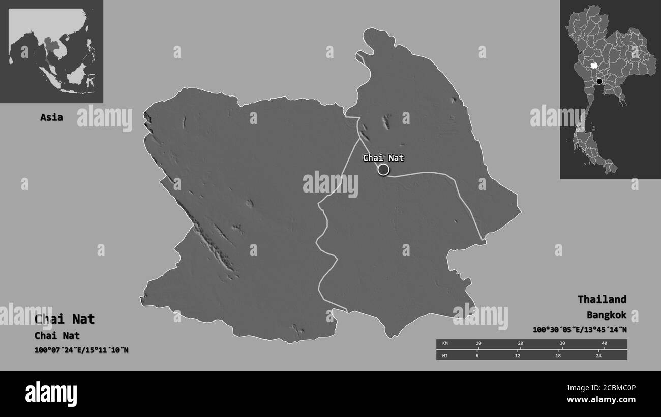Shape of Chai Nat, province of Thailand, and its capital. Distance ...