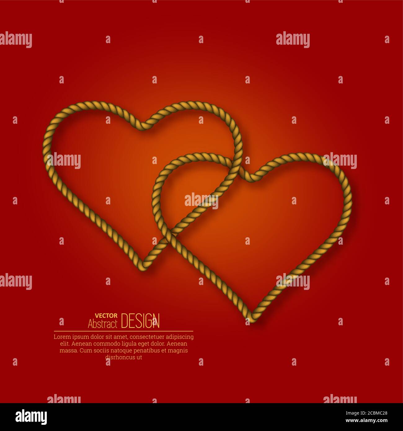 The bound hearts from ropes on a red background. Framework. A template ...