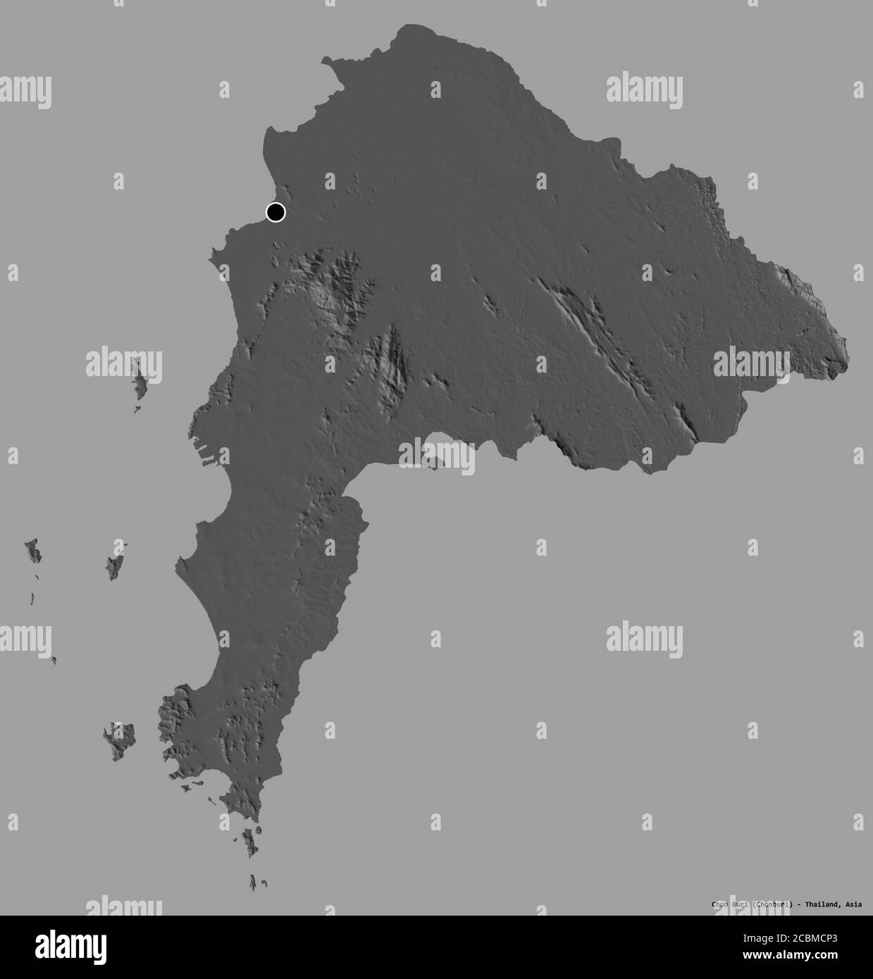 Shape of Chon Buri, province of Thailand, with its capital isolated on ...