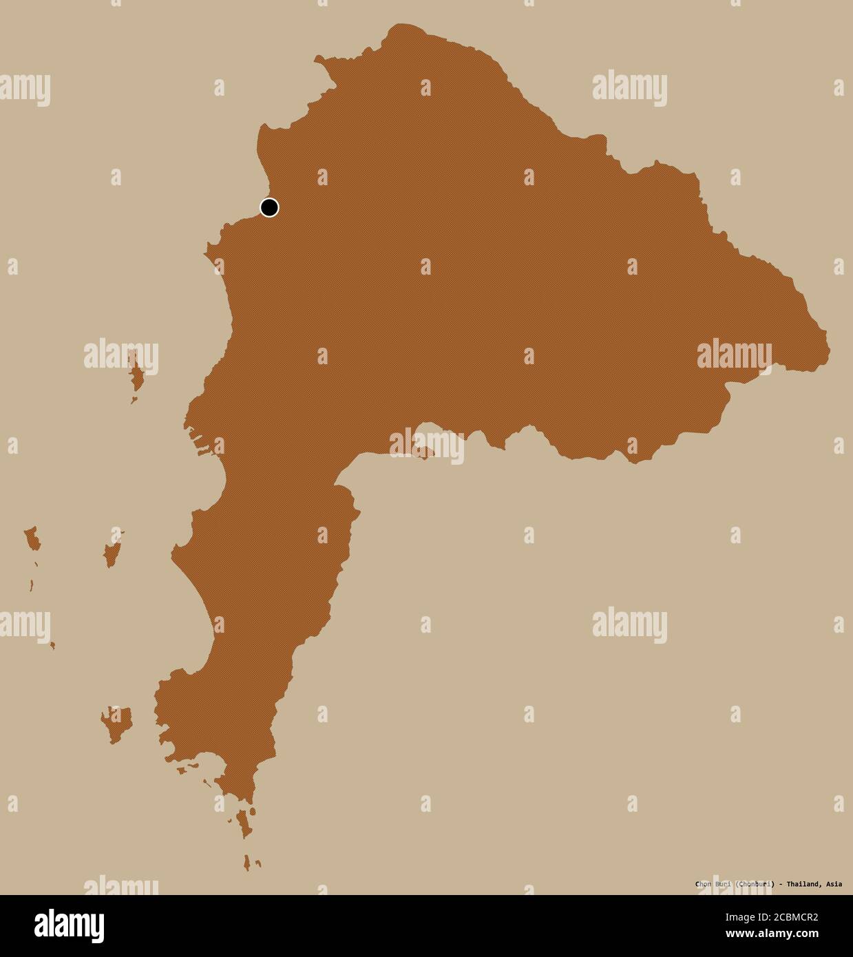 Shape of Chon Buri, province of Thailand, with its capital isolated on ...