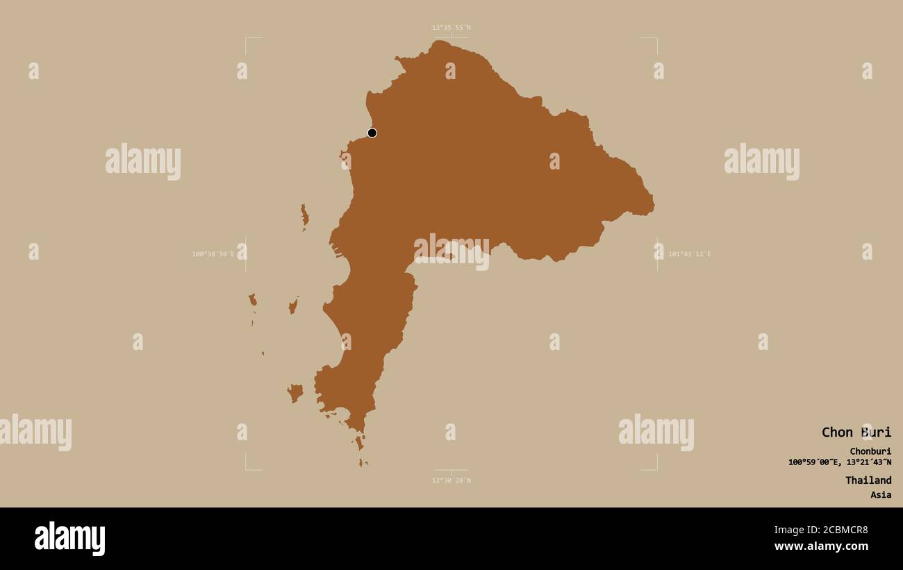 Area of Chon Buri, province of Thailand, isolated on a solid background ...