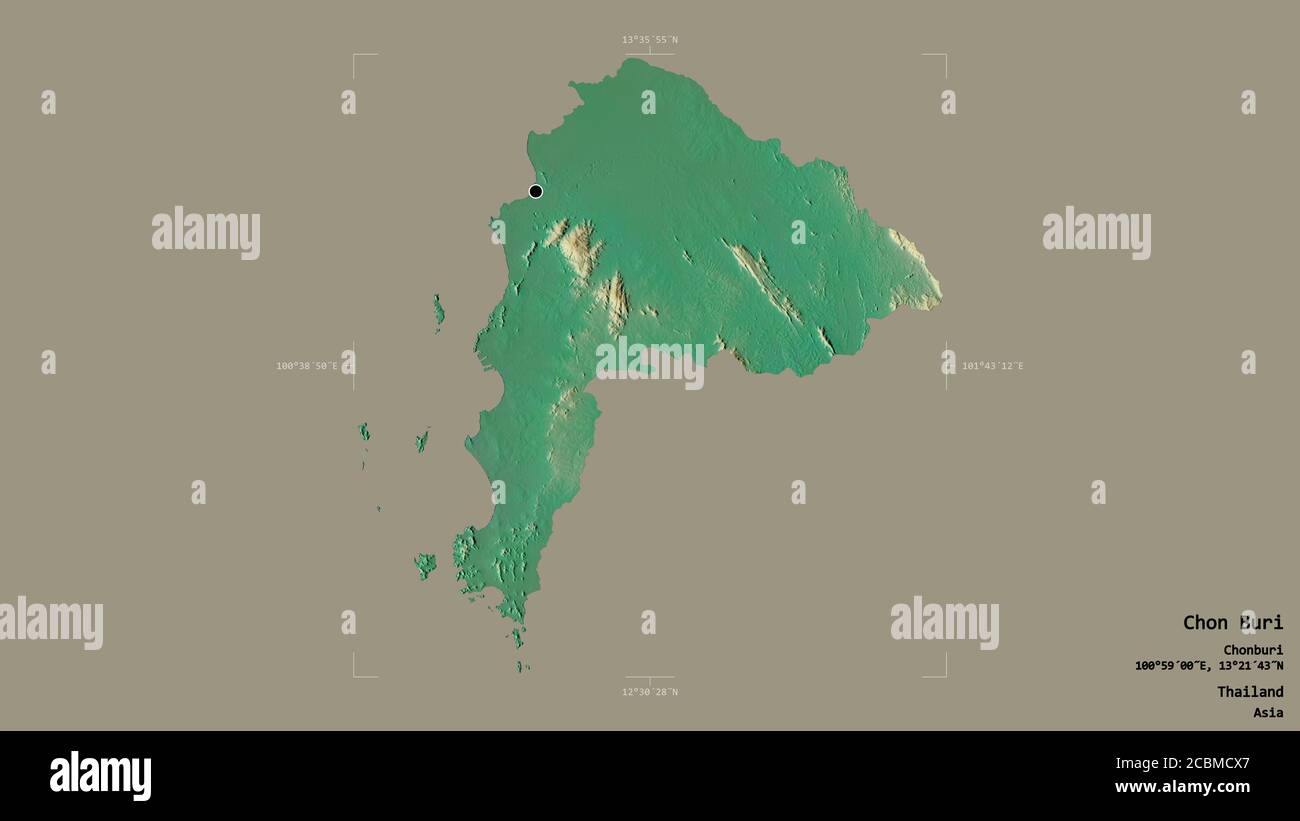 Area of Chon Buri, province of Thailand, isolated on a solid background ...