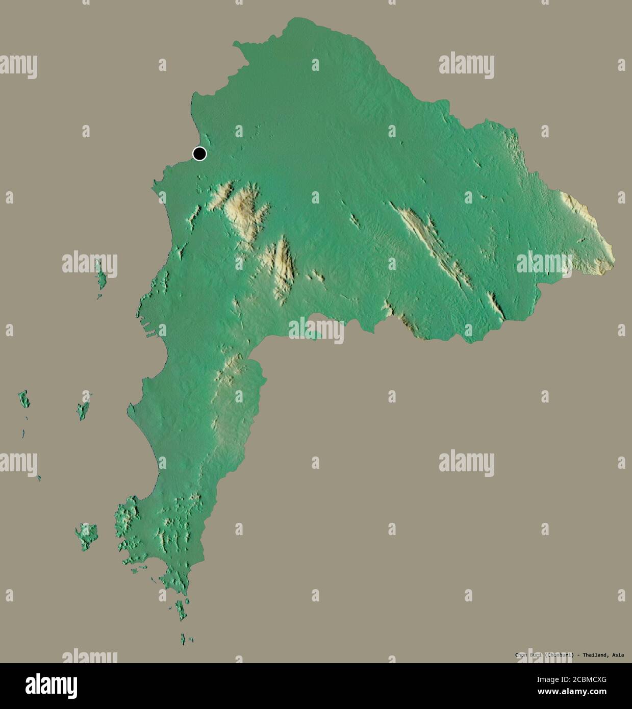 Shape of Chon Buri, province of Thailand, with its capital isolated on ...
