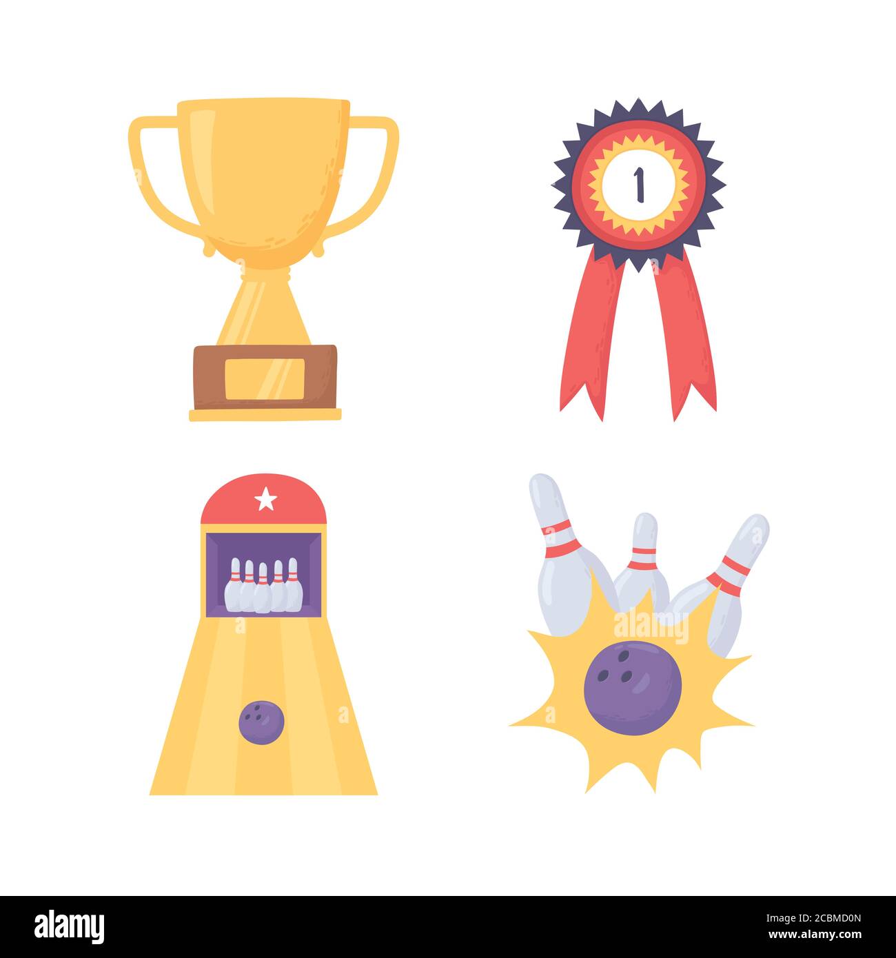 bowling game trophy medal ball alley and pins icons flat design vector ...