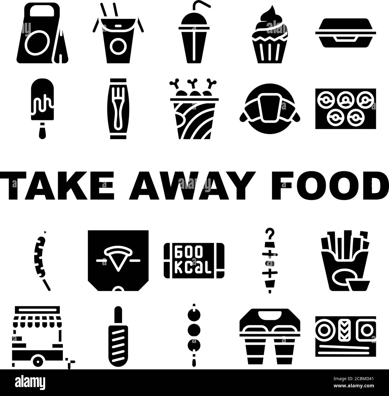 Take Away Food Service Collection Icons Set Vector Stock Vector Image ...