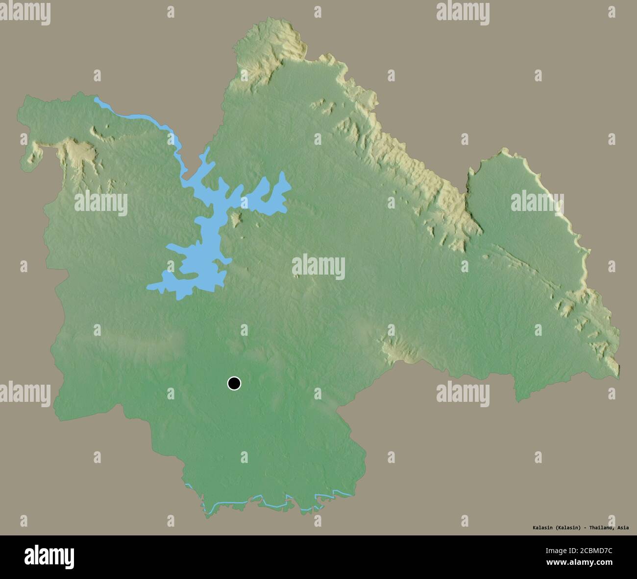 Shape of Kalasin, province of Thailand, with its capital isolated on a ...