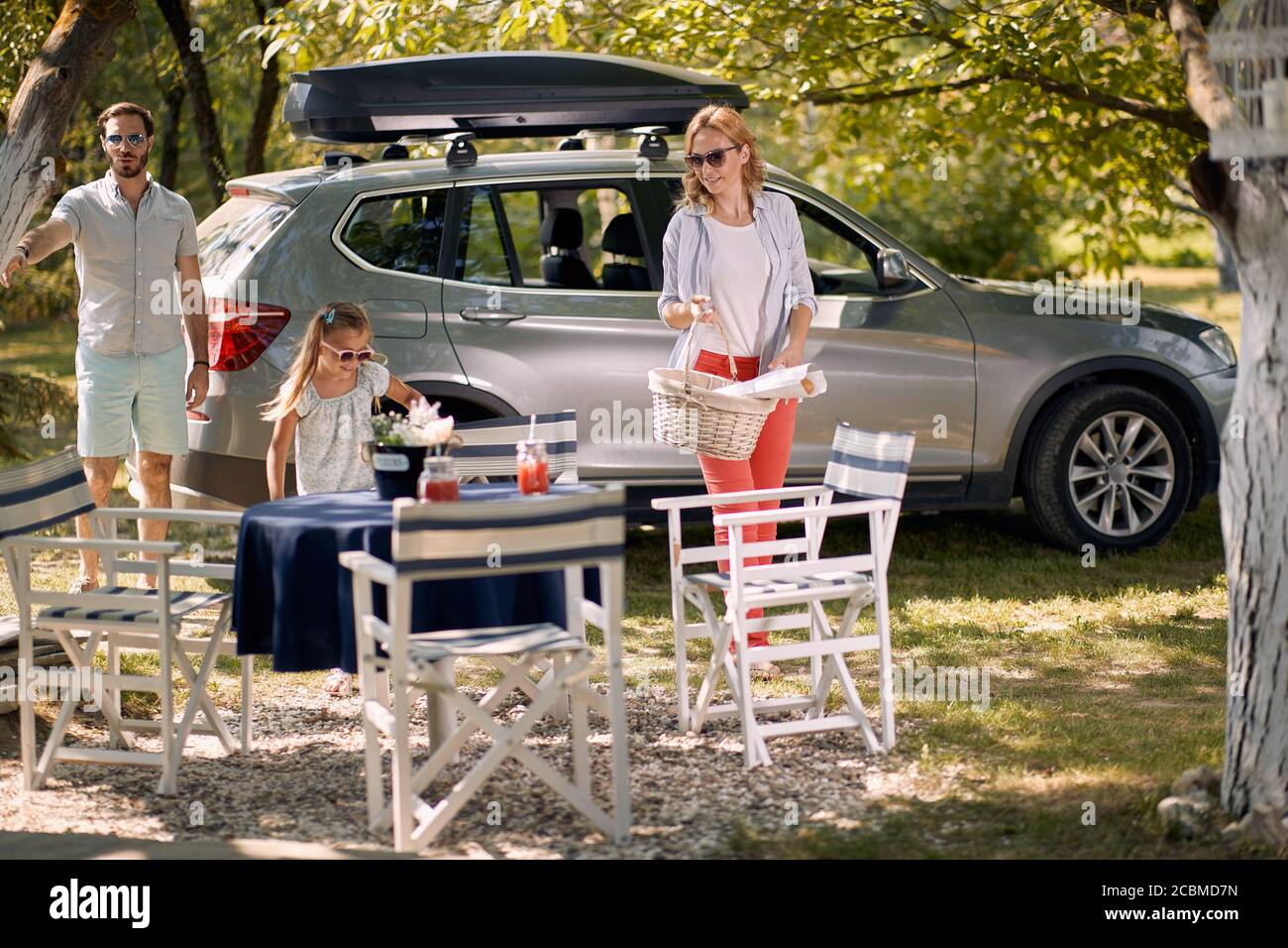 Family with children having fun in nature.Smiling people enjoying ...