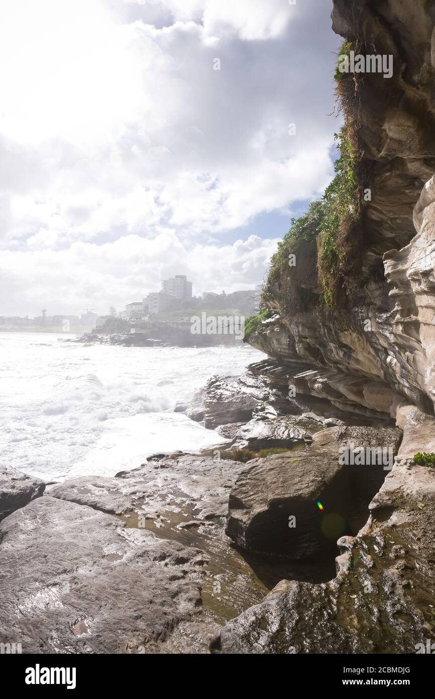 Storm waves crashing on the rocks, Bondi Australia Stock Photo - Alamy