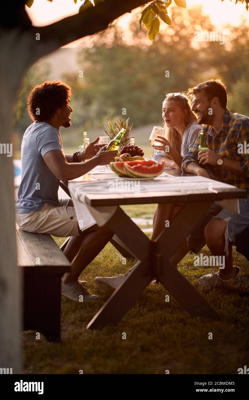 Group of young friends having fun outdoor, talking and laughing Stock ...