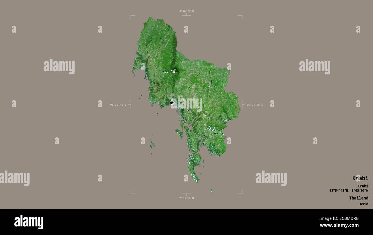 Area of Krabi, province of Thailand, isolated on a solid background in ...