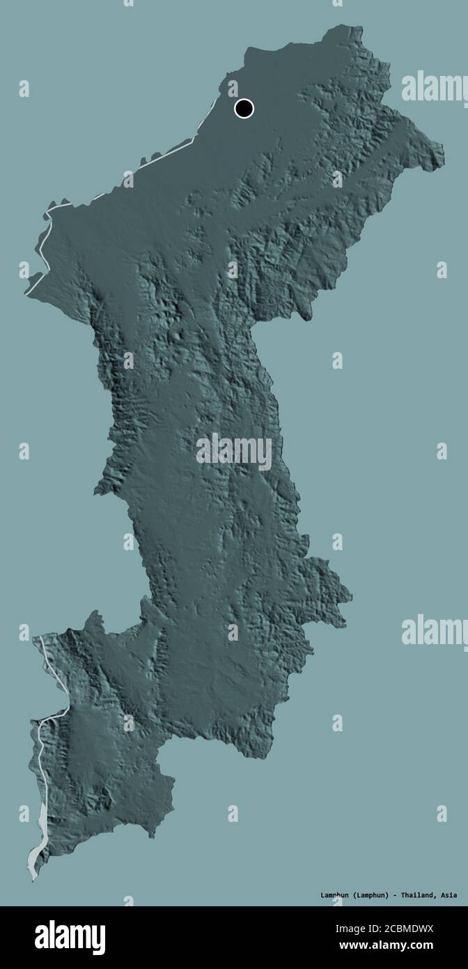 Shape of Lamphun, province of Thailand, with its capital isolated on a ...