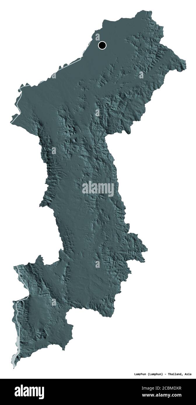 Shape of Lamphun, province of Thailand, with its capital isolated on ...