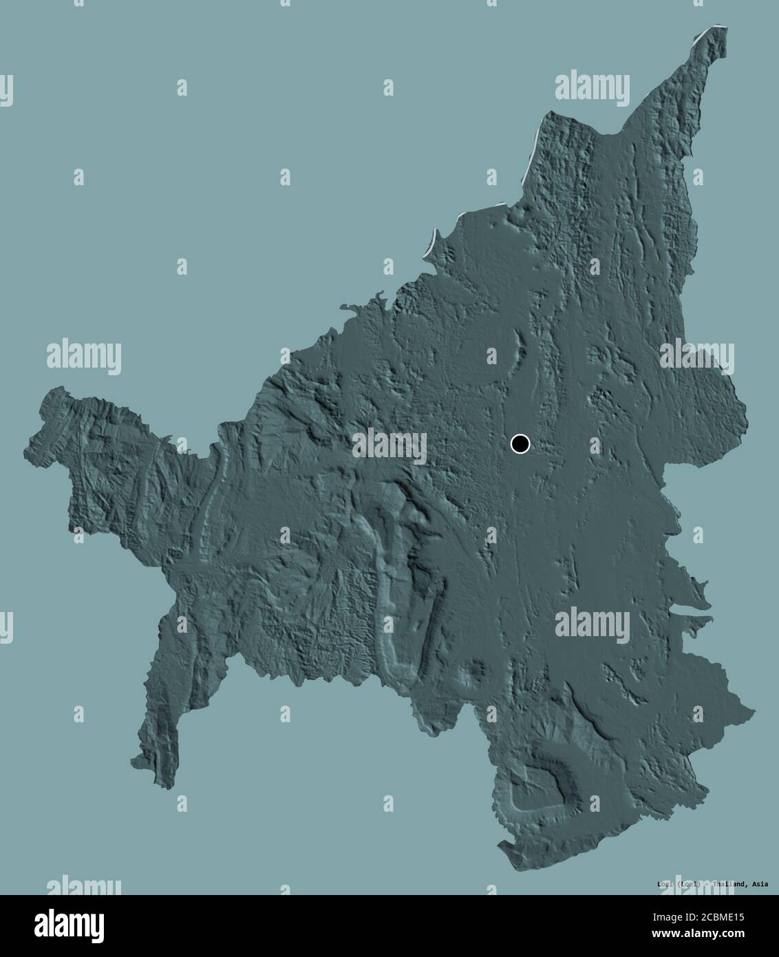 Shape of Loei, province of Thailand, with its capital isolated on a ...