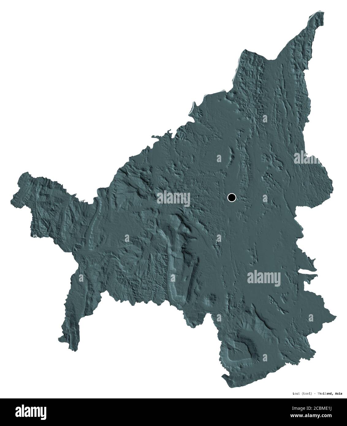 Shape of Loei, province of Thailand, with its capital isolated on white ...