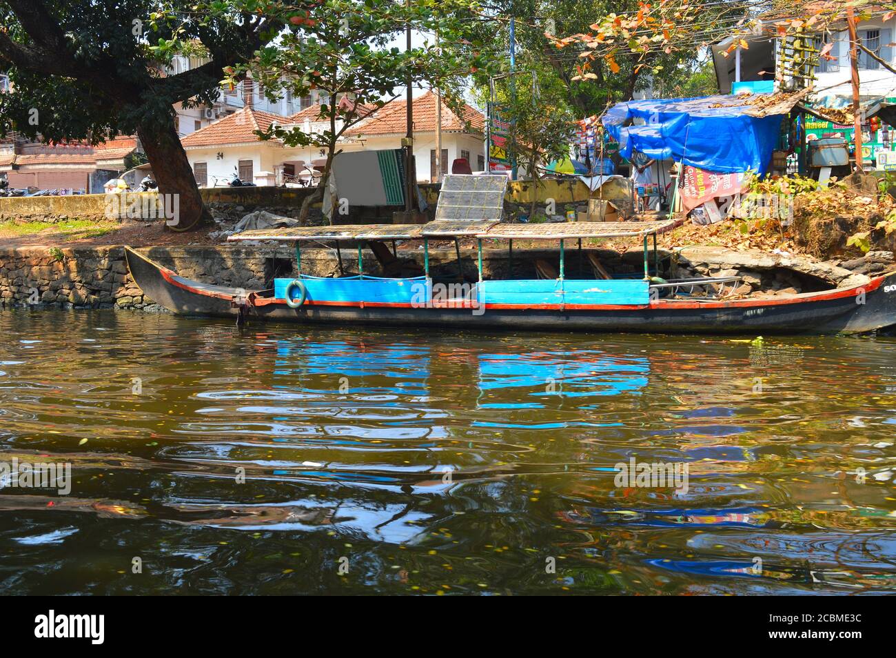 Image of Shikara boats moored along the canals of Alleppey Famous for ...