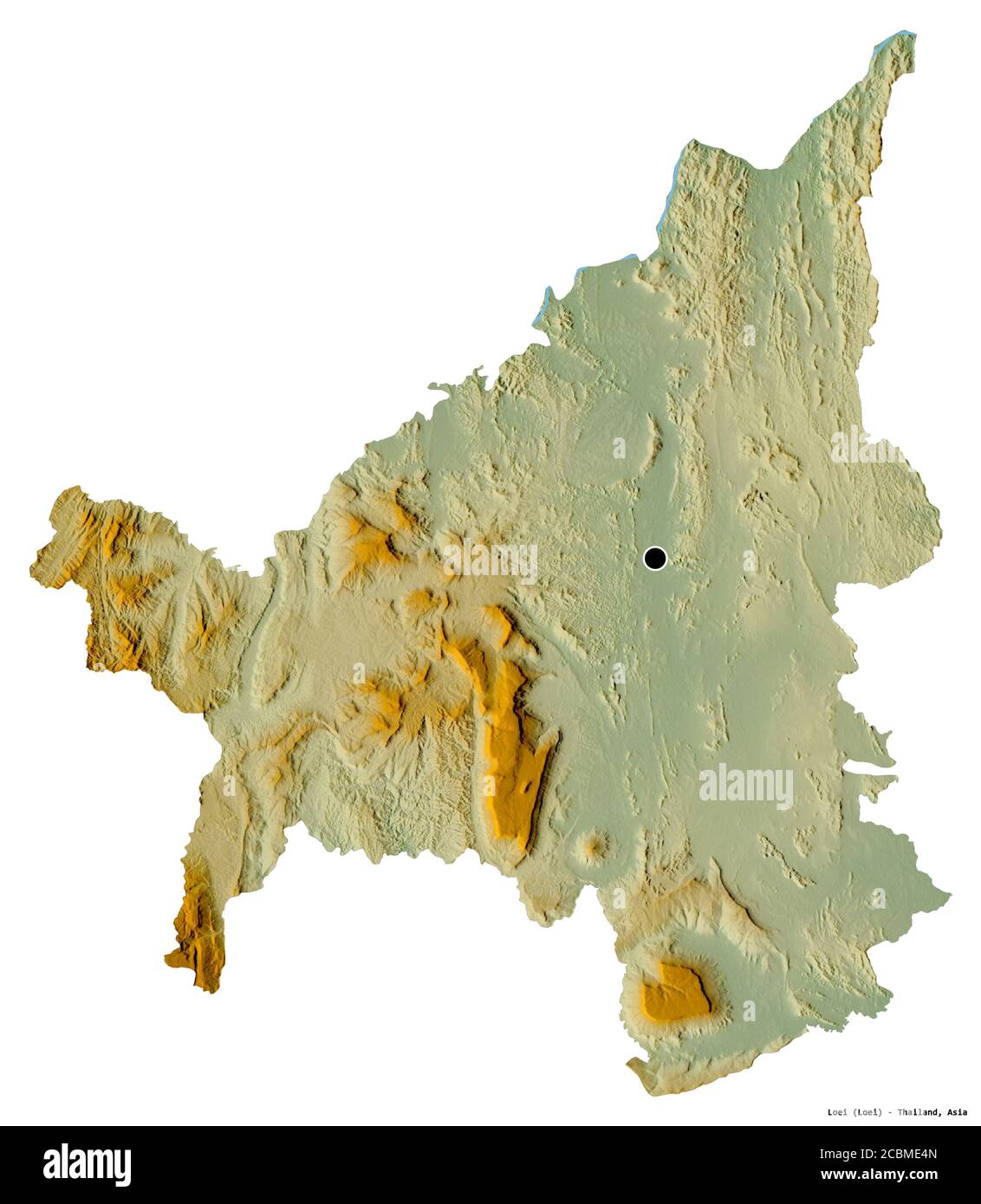 Shape of Loei, province of Thailand, with its capital isolated on white ...