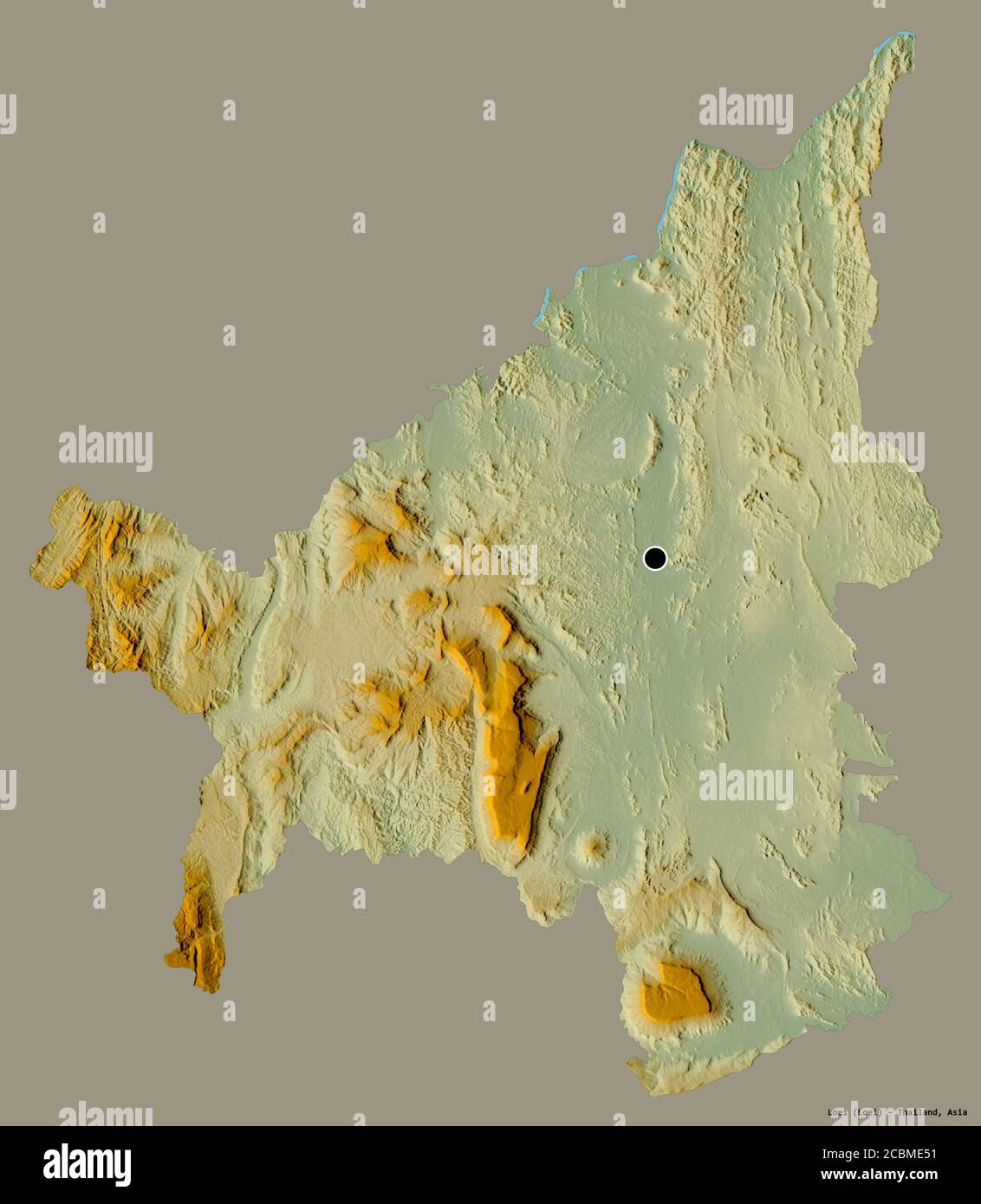 Shape of Loei, province of Thailand, with its capital isolated on a ...