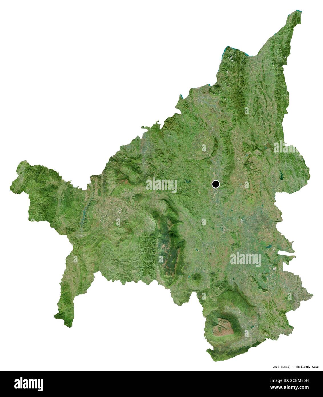 Shape of Loei, province of Thailand, with its capital isolated on white ...