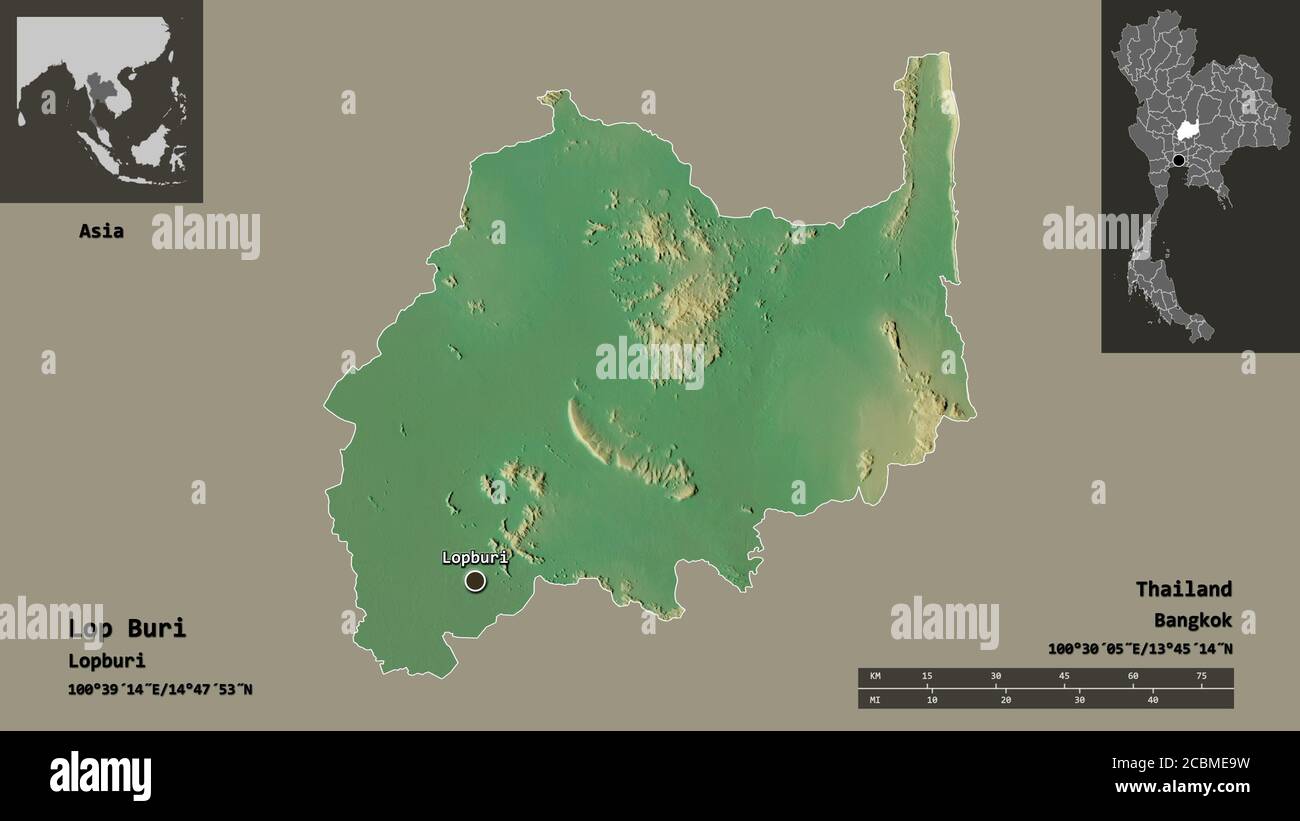 Shape of Lop Buri, province of Thailand, and its capital. Distance ...