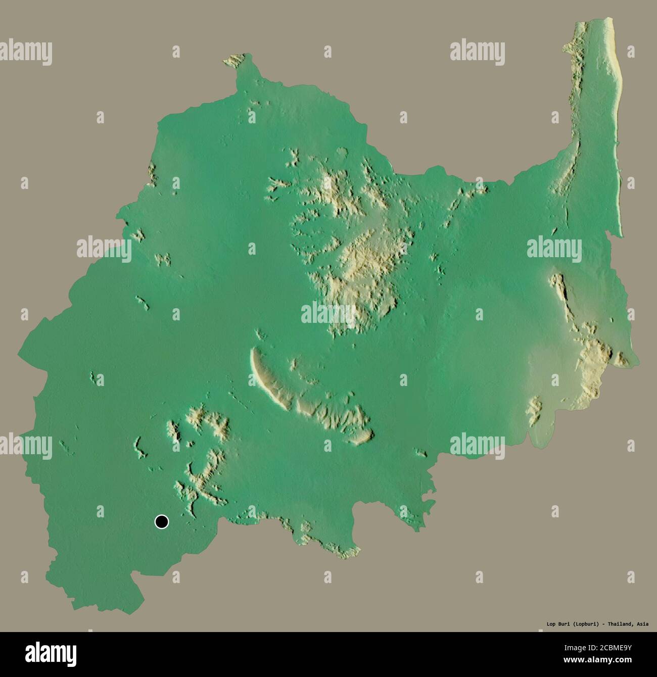 Shape of Lop Buri, province of Thailand, with its capital isolated on a ...