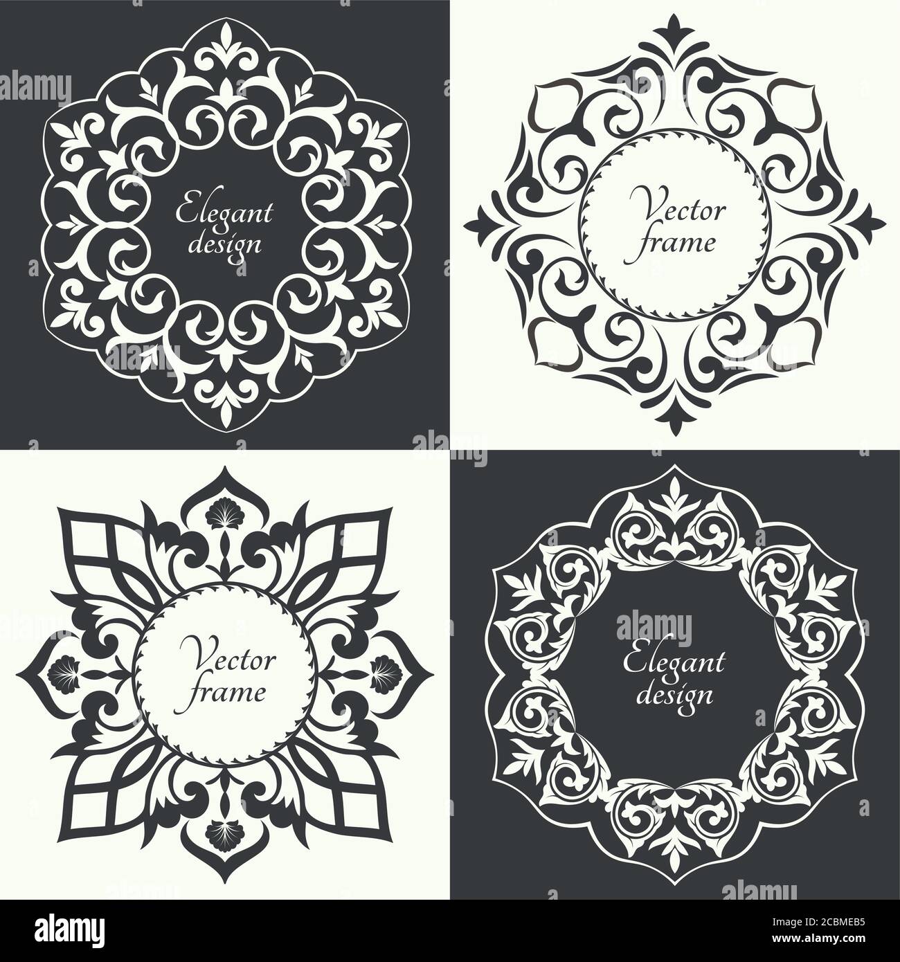 Set of circular baroque patterns. Round floral ornaments. Vintage ...