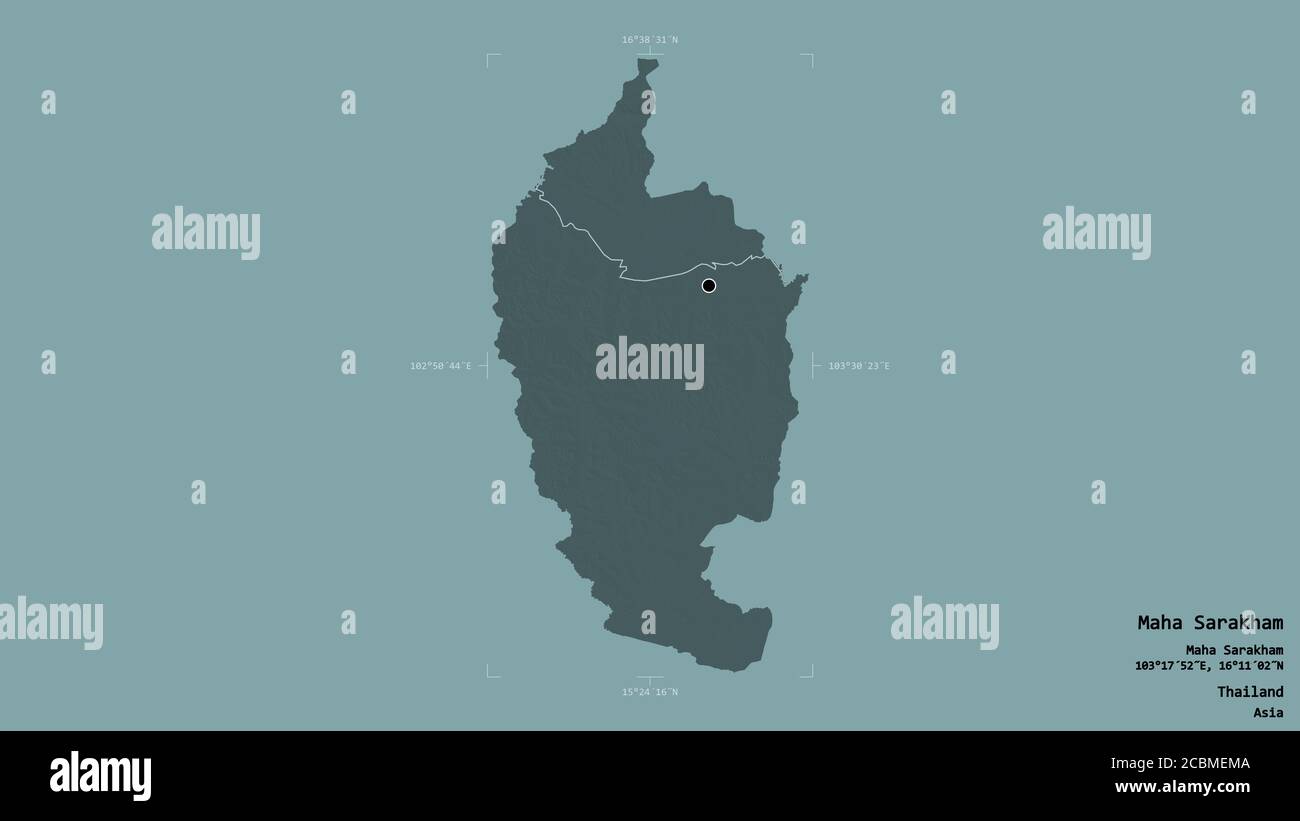 Area of Maha Sarakham, province of Thailand, isolated on a solid ...